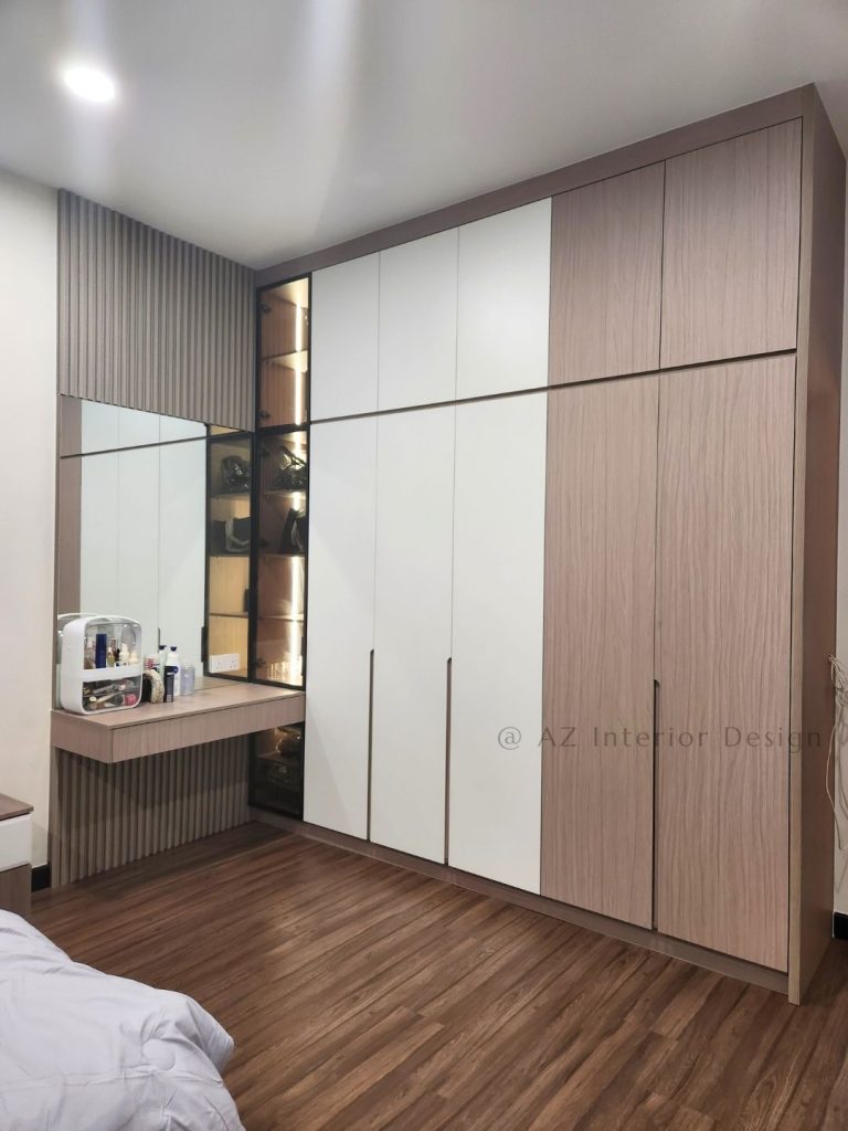 White And Wood Wardrobe With Hidden Handles And Dressing Table - AZ ...